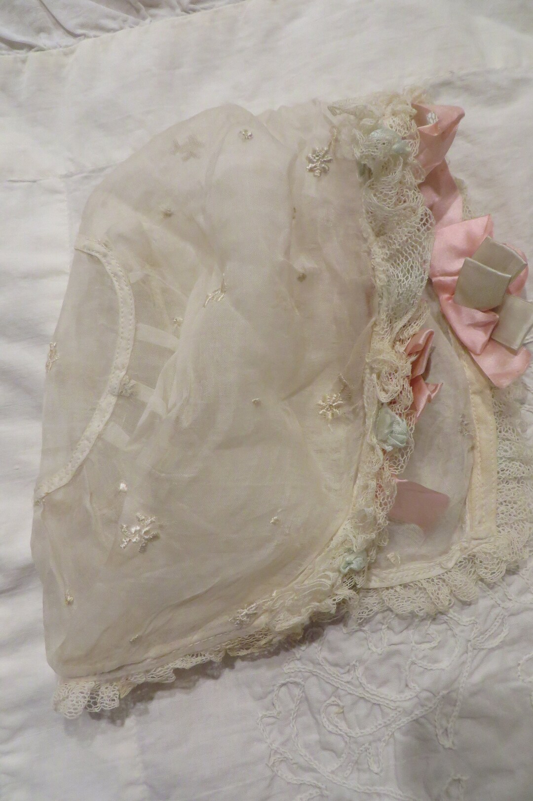 Infant Newborn Heirloom Bonnet // Sheer White Fabric Handmade With ...