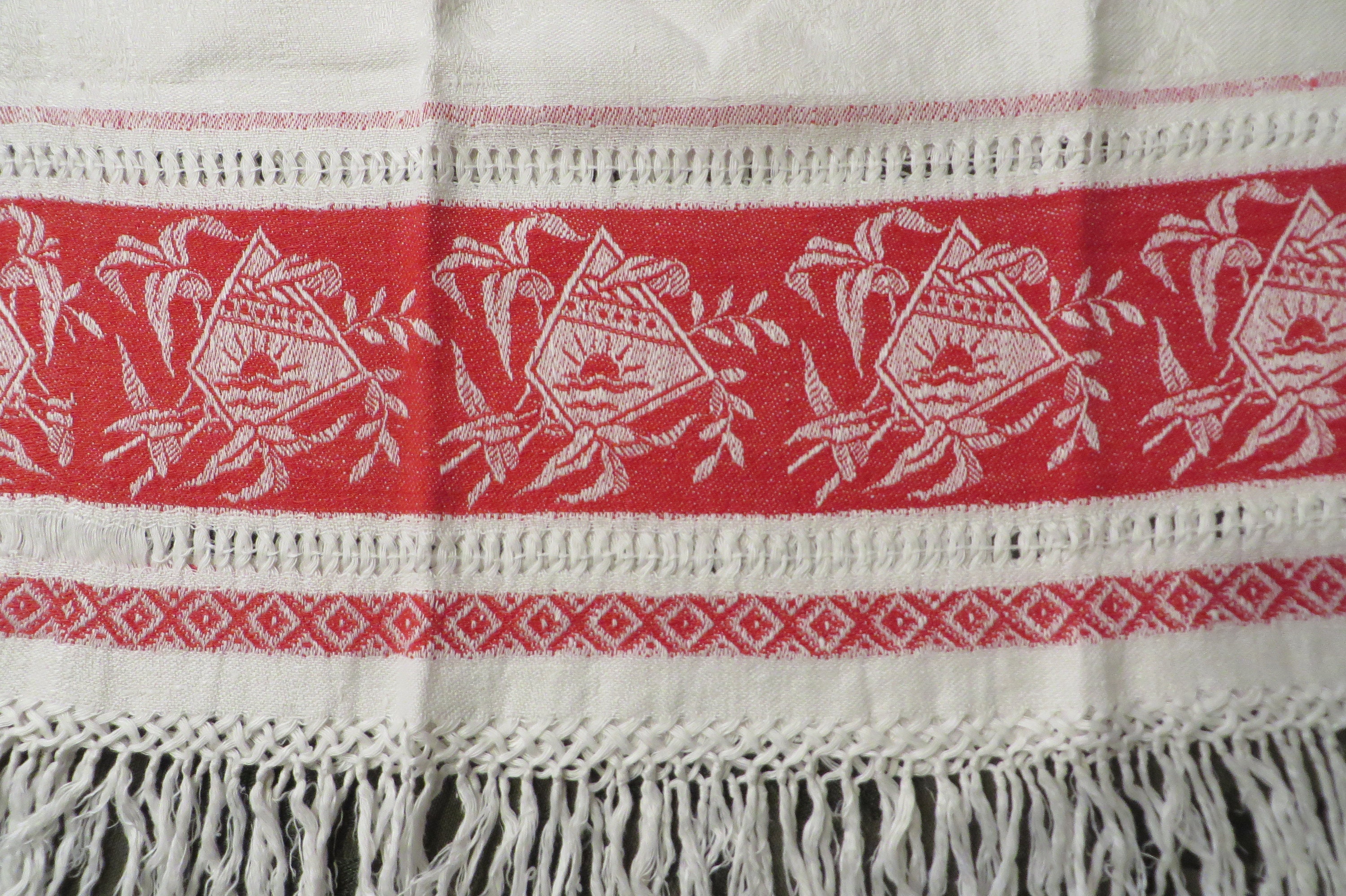 Antique Towel Damask Tone on Tone Red and Off-white - Heirloom Quality ...