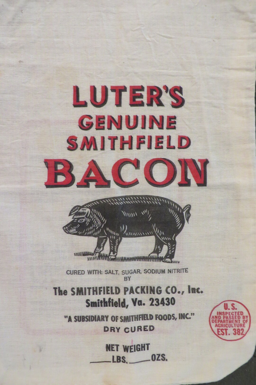 Vintage, Small Cotton HAM Sack/bag luter's Genuine Smithfield Bacon ...