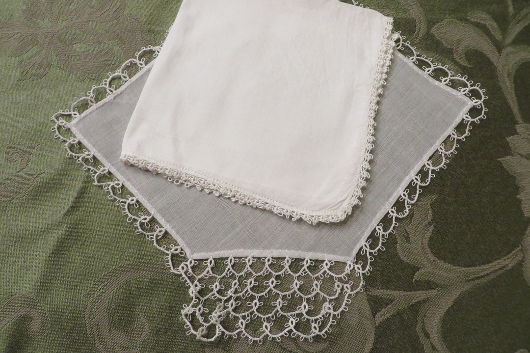 Vintage Hankies, Both With Hand Tatting // Handkerchief W/ Delicate ...