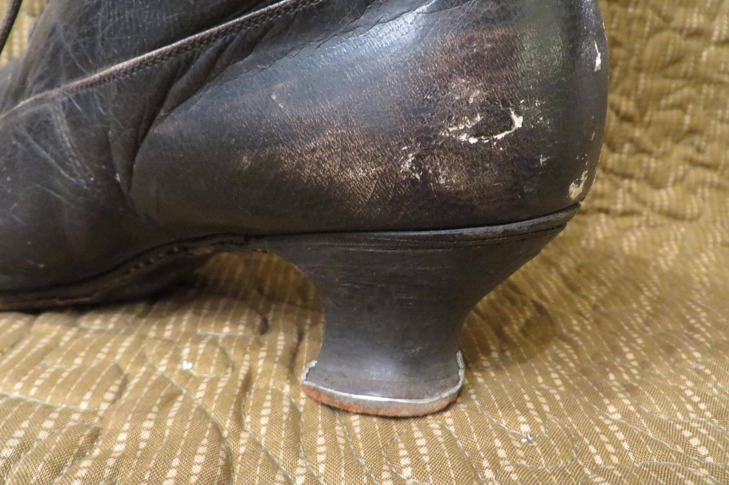 Antique Victorian, 1800s Leather SHOE // Black High Top, Lace up ...