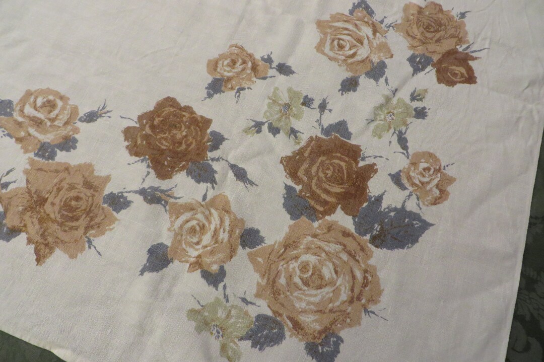 Vintage LUTHER TRAVIS LINEN Tablecloth in Brown, Gray, and Tan, on ...