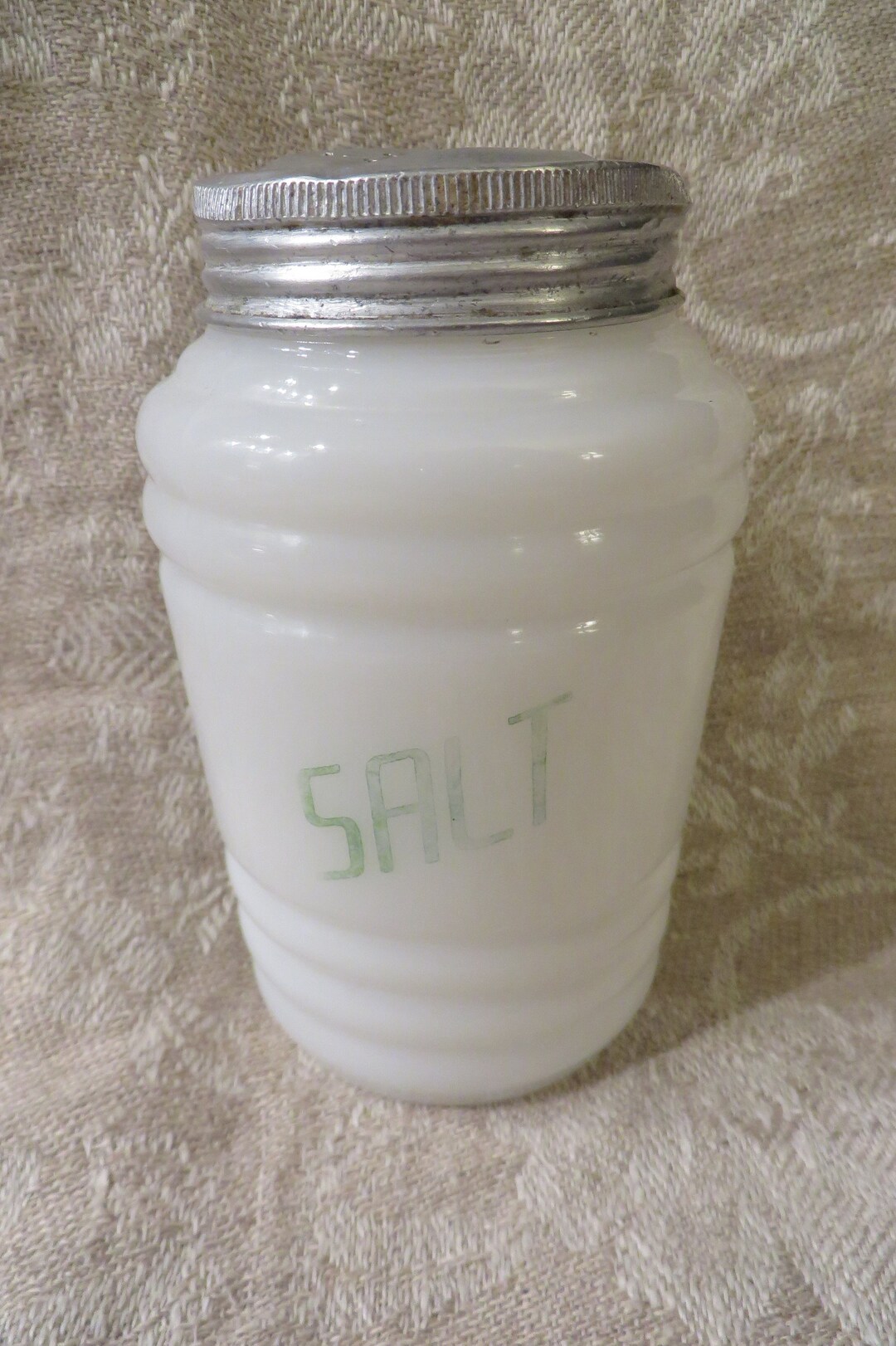 Antique MILK GLASS Salt Shaker "salt" Written in Green // Vintage Salt ...