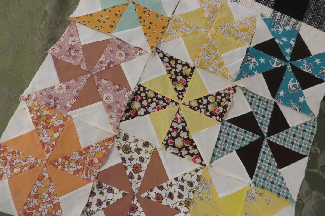 Vintage Quilt Blocks // 9 Blocks, 6 1/2" Square // Pinwheel Pattern ...