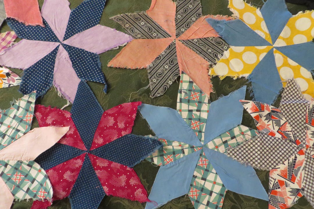Antique QUILT BLOCKS 8 Pointed STAR Pattern - 13 Ct // Antique Fabrics ...