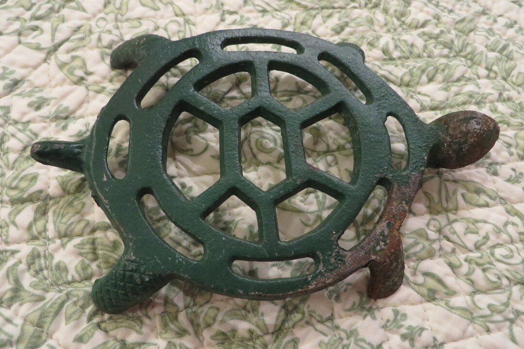 Antique Cast Iron TURTLE Trivet or Hot-plate in Green // Vintage Green ...