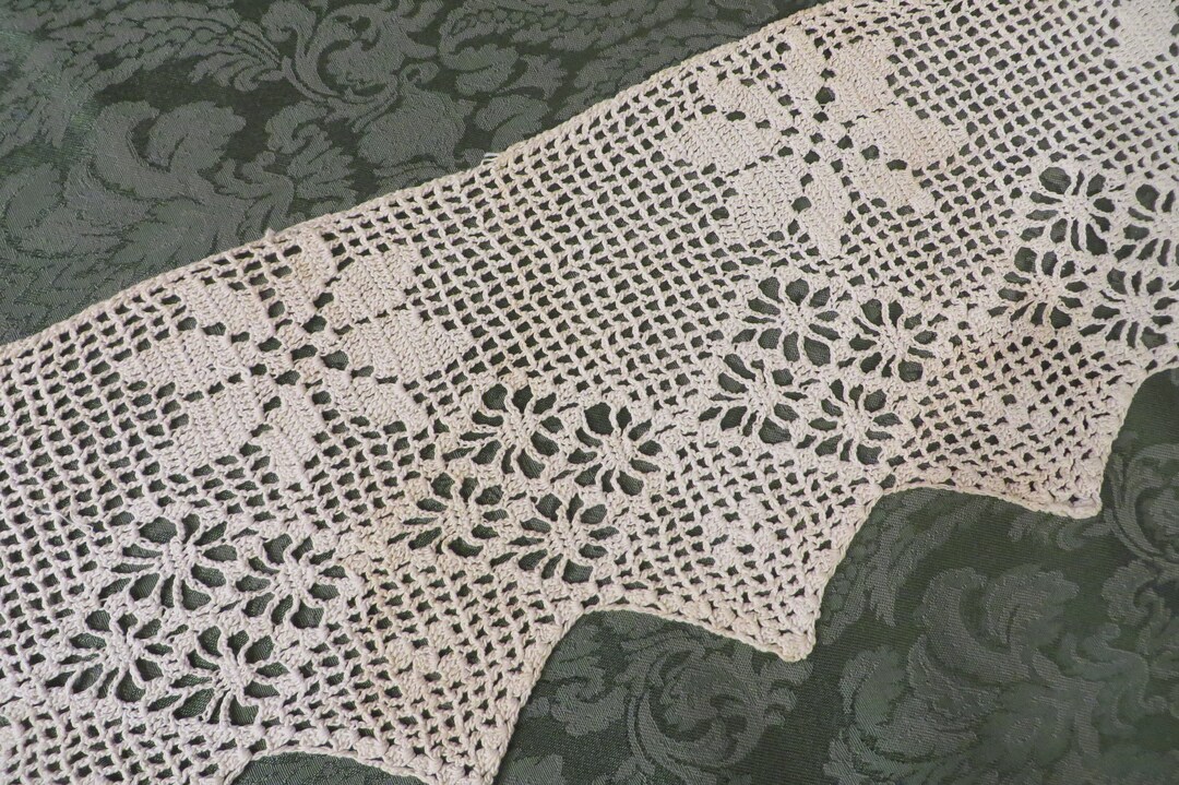 Vintage/antique Hand CROCHETED LACE Edging // Off-white Color // 49 3/4 ...