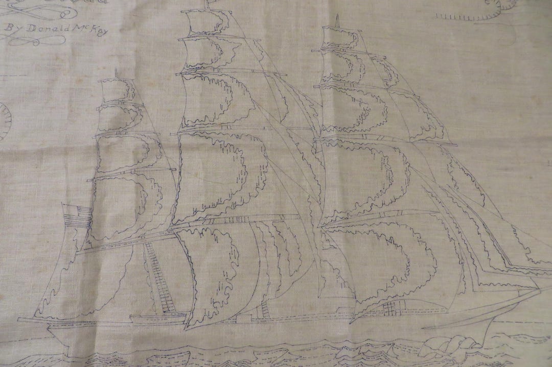Vintage CREWEL Partial Kit LINEN, Printed With CLIPPER Ship Pattern ...