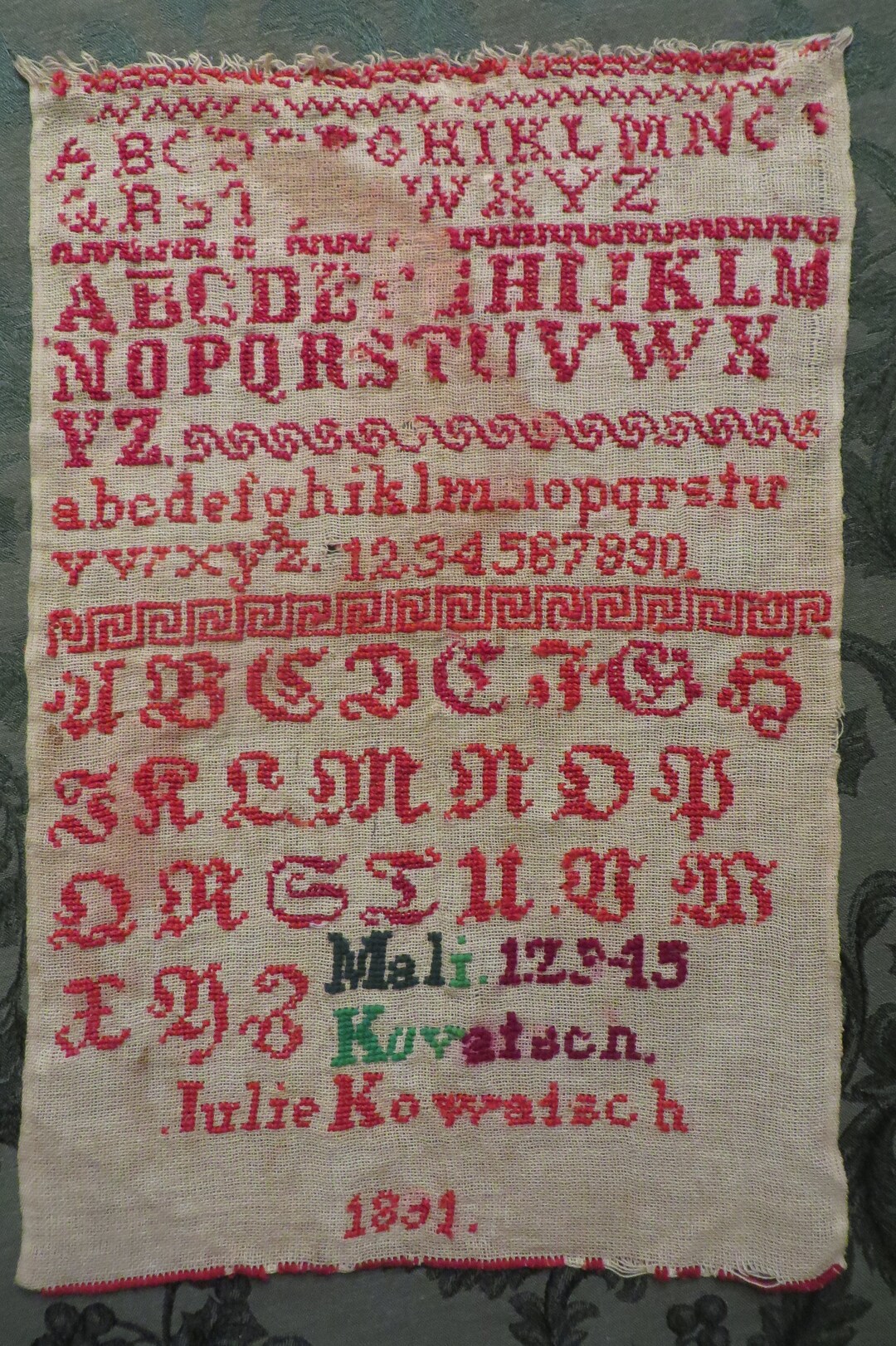 Antique SAMPLER Dated 1891, Hand Stitched on Linen // Alphabet Sampler ...