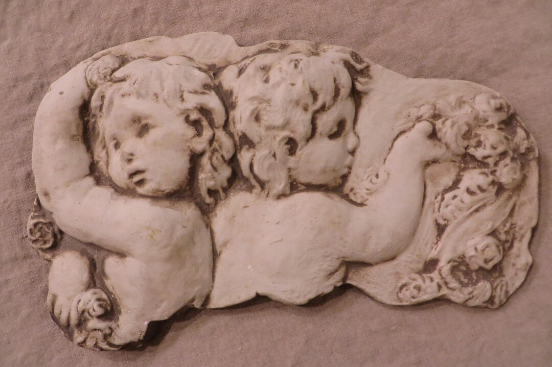 CHERUB Wall Plaque // Two Babies, Two Cherubs // Wall Decor With Cherubs // 9 3/4" Wide by 6 ...