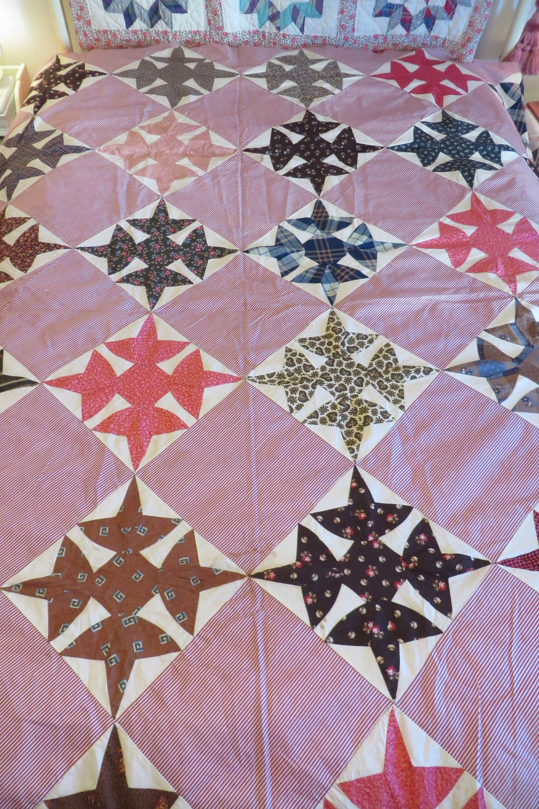 Antique QUILT Top, TURKEY TRACKS Pattern // Large 84" Square // Hand ...