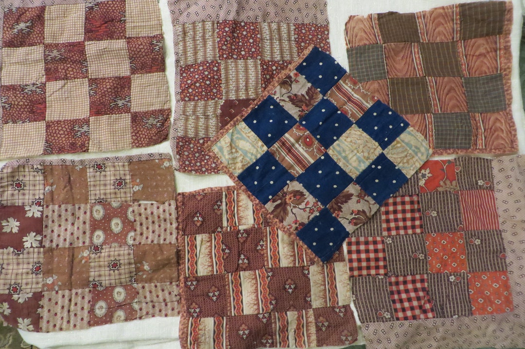 Antique Quilt Blocks Circa Late 1800s Fabrics // Set of 7 Quilt Blocks ...