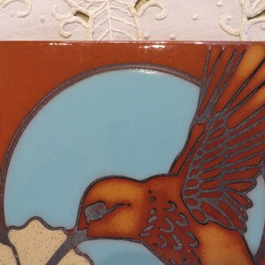 TILE - CLAY TRIVET With Hummingbird // Hot Plate // Terracotta and Aqua ...