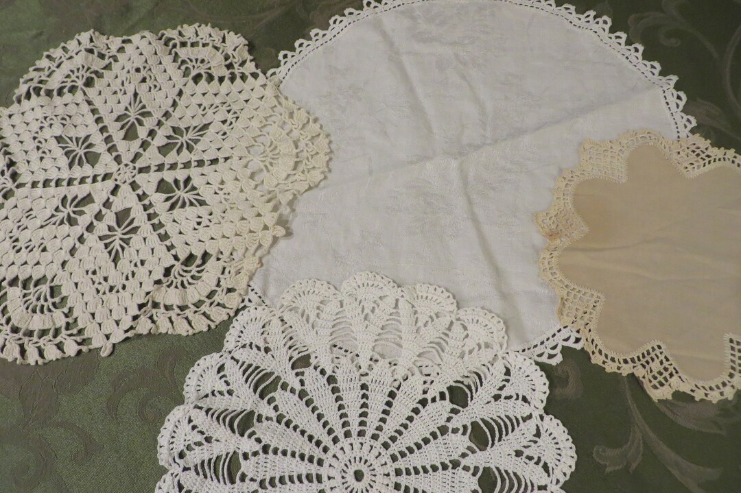Doilies by the Bunch, 4 Count // Hand Crocheted Doily, Two With Linen ...