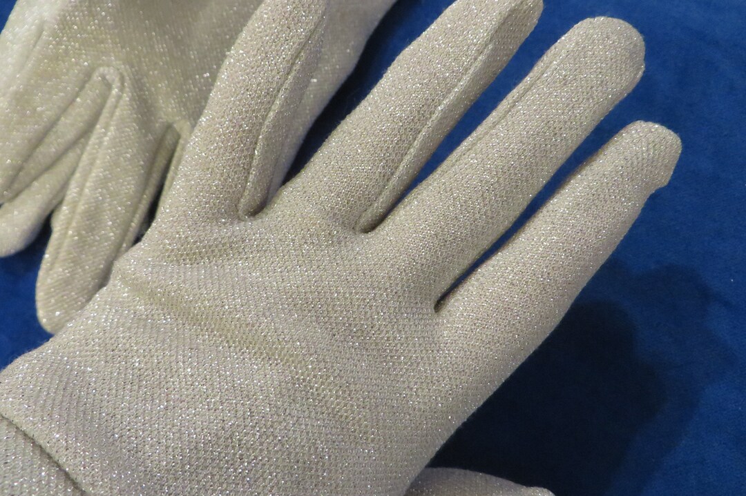 Silver GLITTER GLOVES // Adult, Medium to Large Size // Cotton Wrist ...