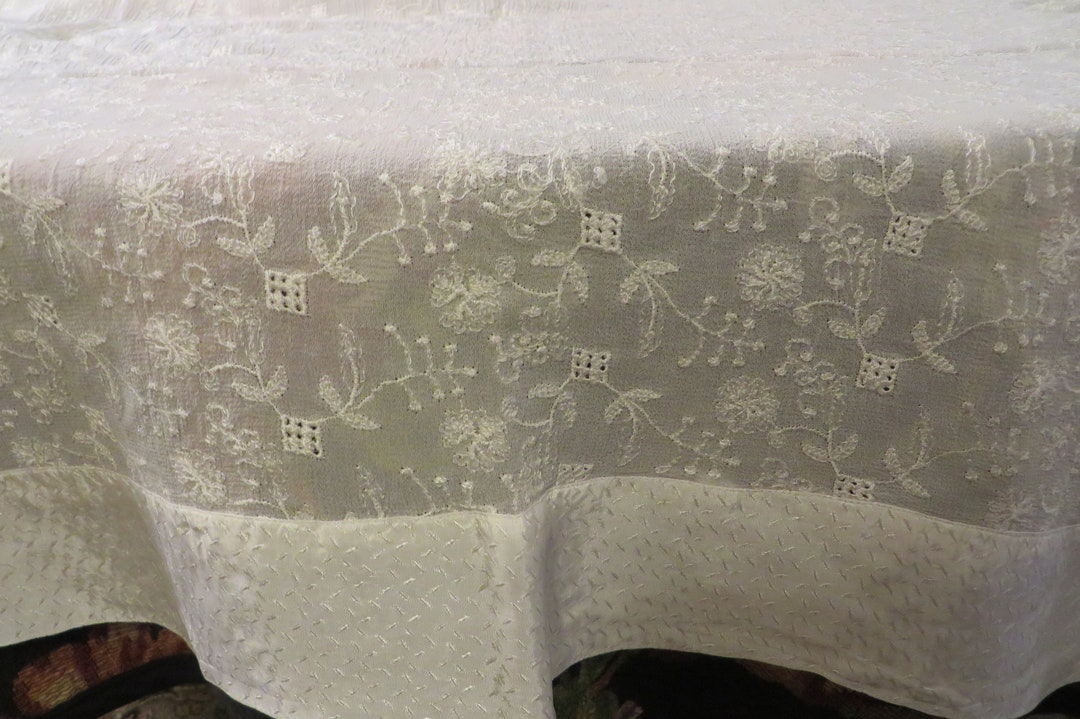 Lovely Tablecloth Very Sheer, White on White Embroidery 52 X 46 ...