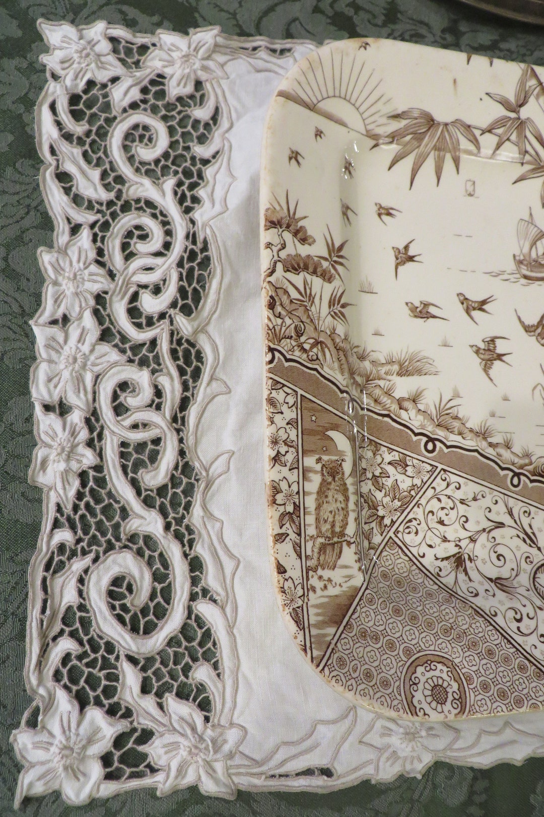 Heirloom LINEN Placemats, Vintage // Cutwork Lace, Open Work, Embroidery 17 1/2" by 13 ...