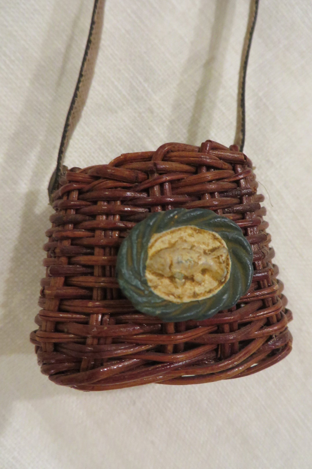 Miniature Basket // Fisherman's Creel // Handle, Tiny FISH Emblem on ...