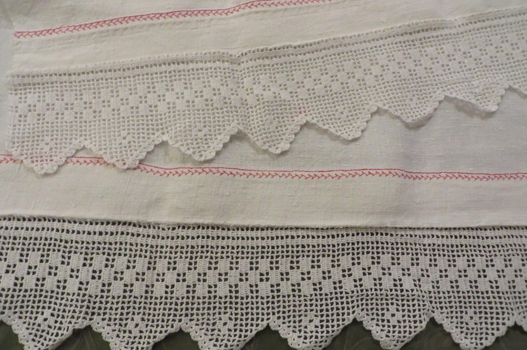 Heirloom Quality LINEN TOWEL, Large White Towel W/ Red Stitching ...