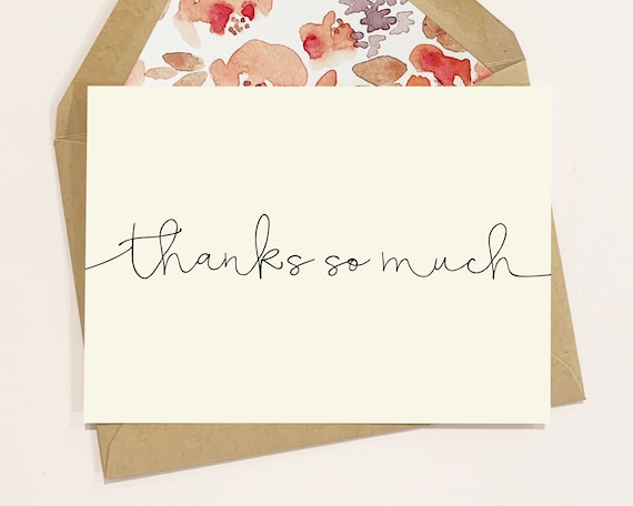 Custom Thanks so Much Cards With Lined Envelopes / Thank You | Etsy