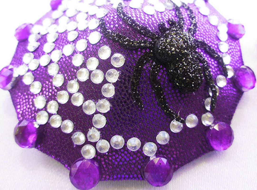 SEDUCING SPIDER WEB Reusable Burlesque Pasties Rinestone Nipple Covers ...