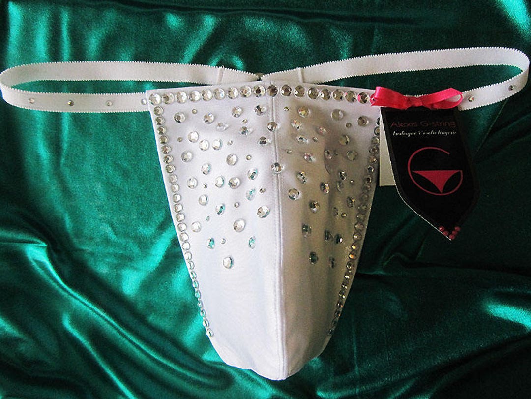 PURE WHITE Men's G-string With Comfortable Front Pouch and Rhinestone ...