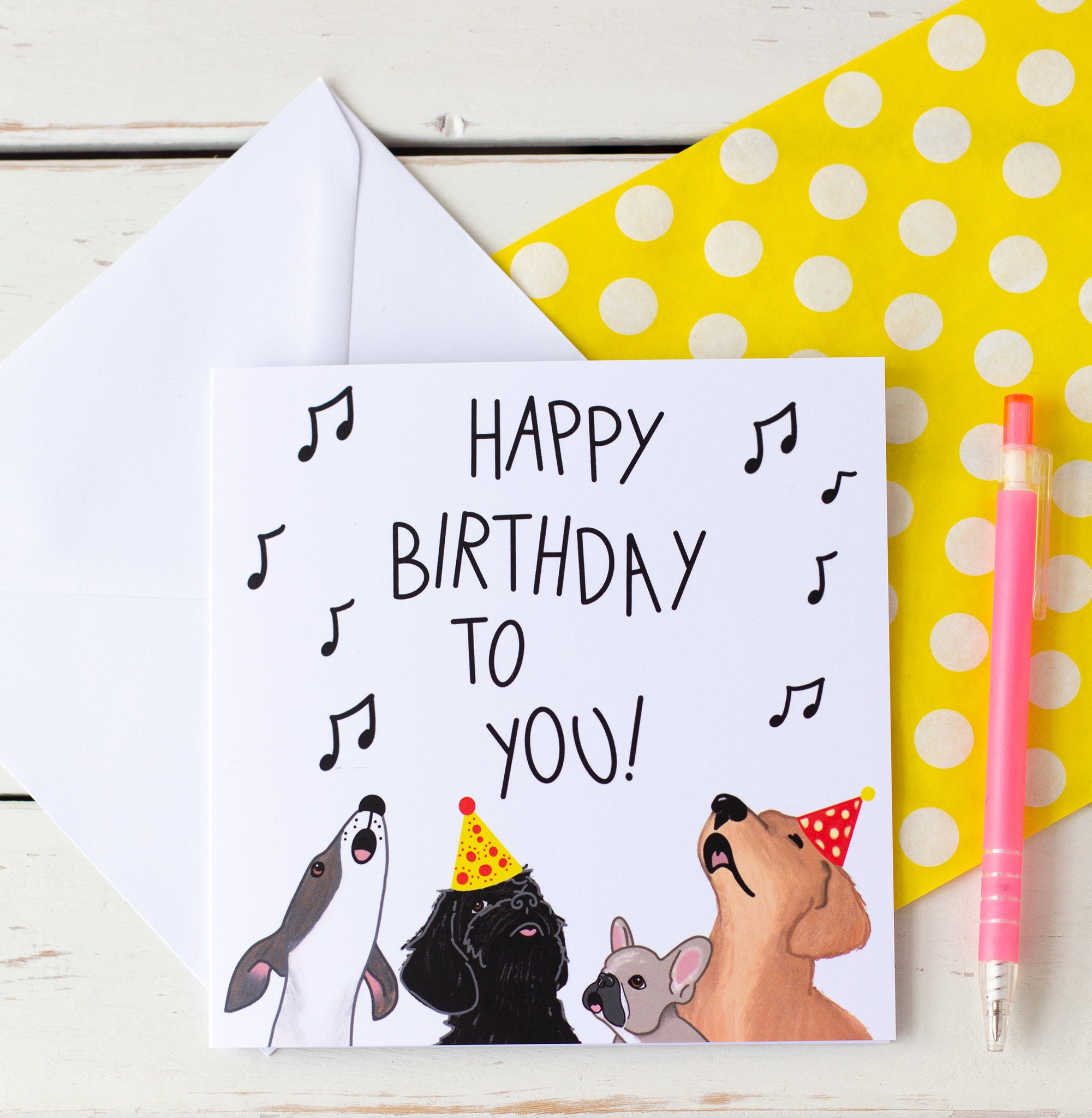 Birthday Card for a Dog Lover. Cute Illustrated Dogs Singing Happy ...