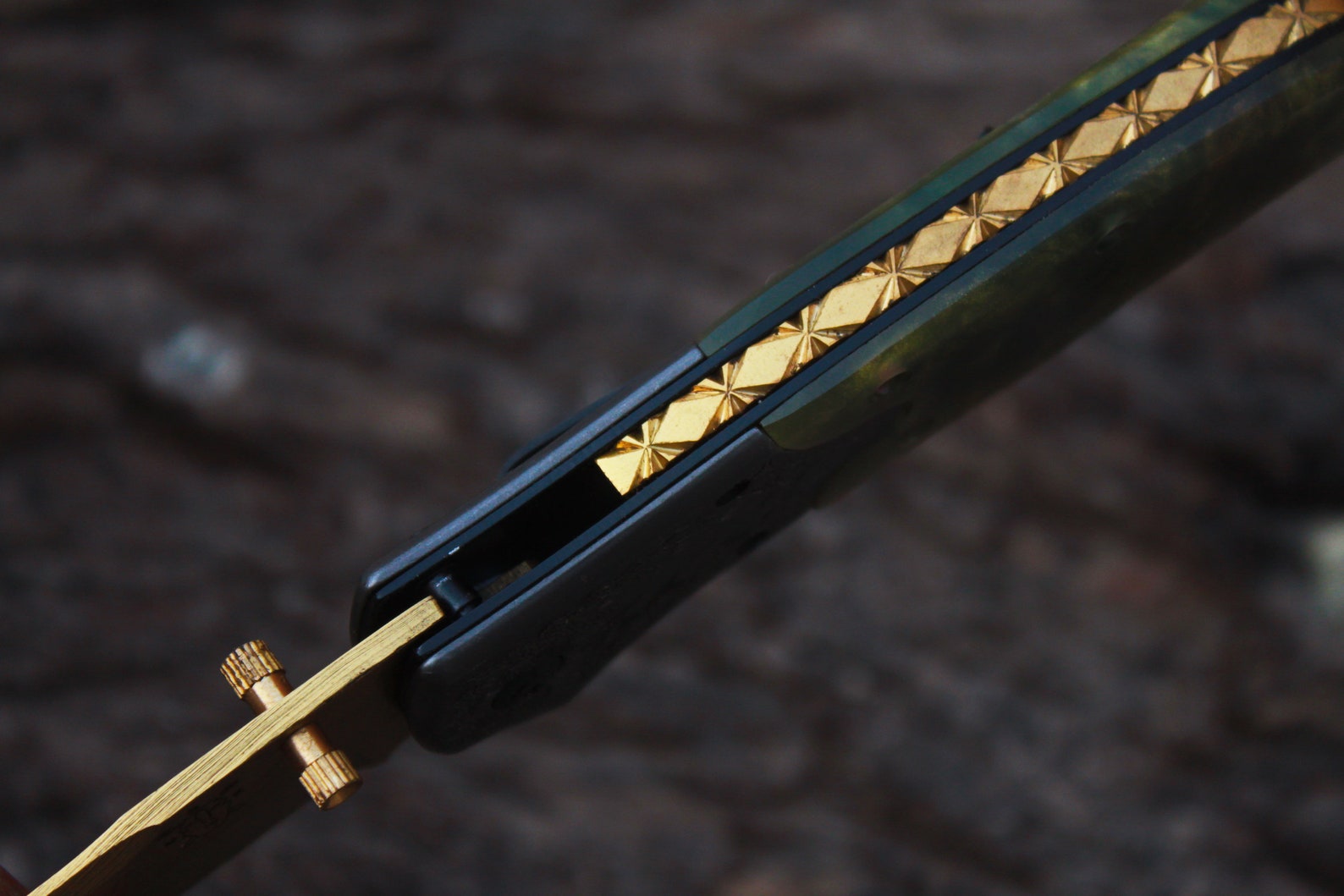 3.5" Titanium Coated Damascus Blade Custom Folding Knife W/ File-work ...