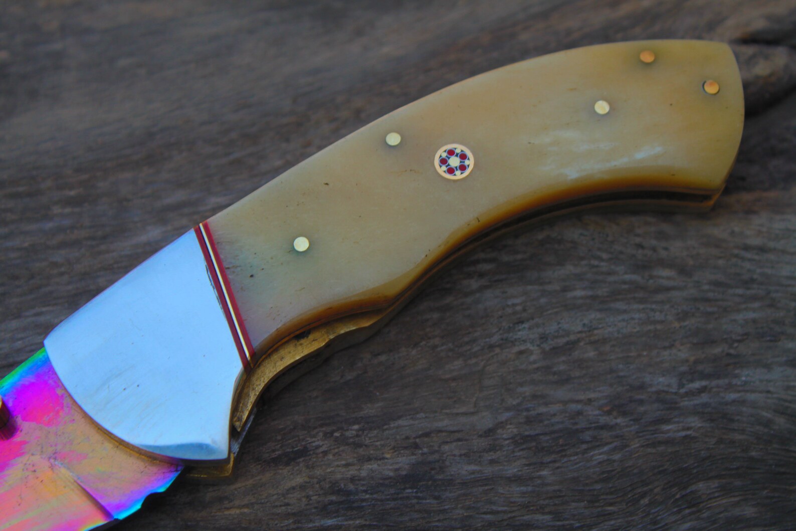 3.4 Titanium Coated Damascus Blade Custom Folding Knife | Etsy