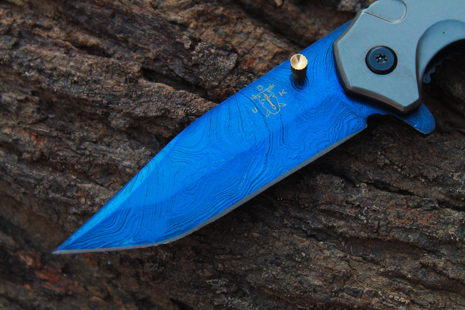 3.5" Titanium Coated Damascus Blade Custom Folding Knife W/ File-work ...