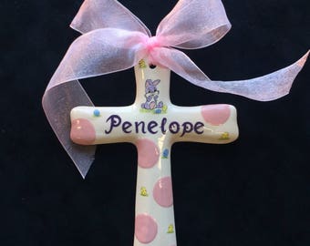 Personalized pink roses Children's Cross Easter | Etsy