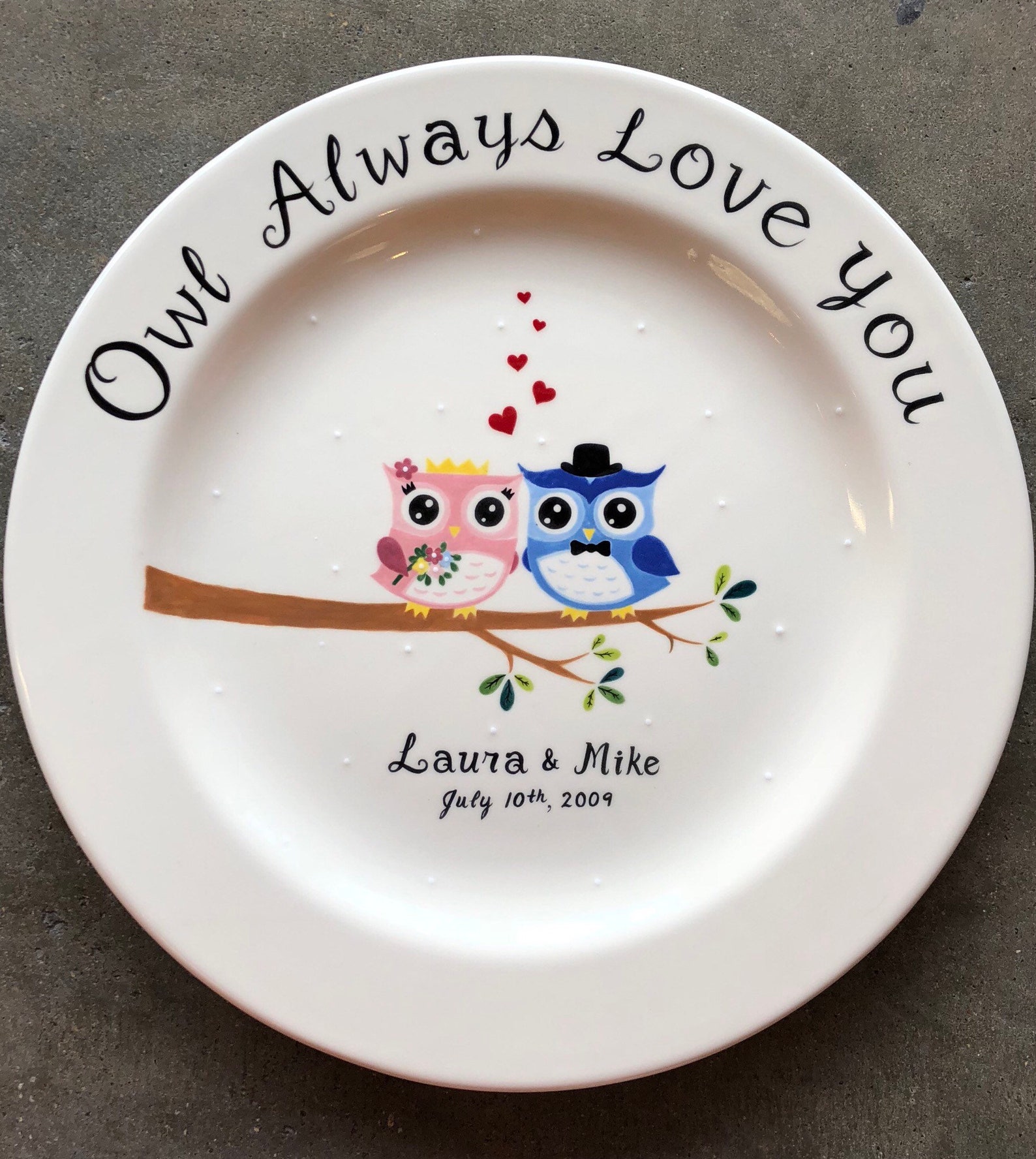 Owls Wedding Plate Custom Name Personalized Hand Painted Ceramic ...