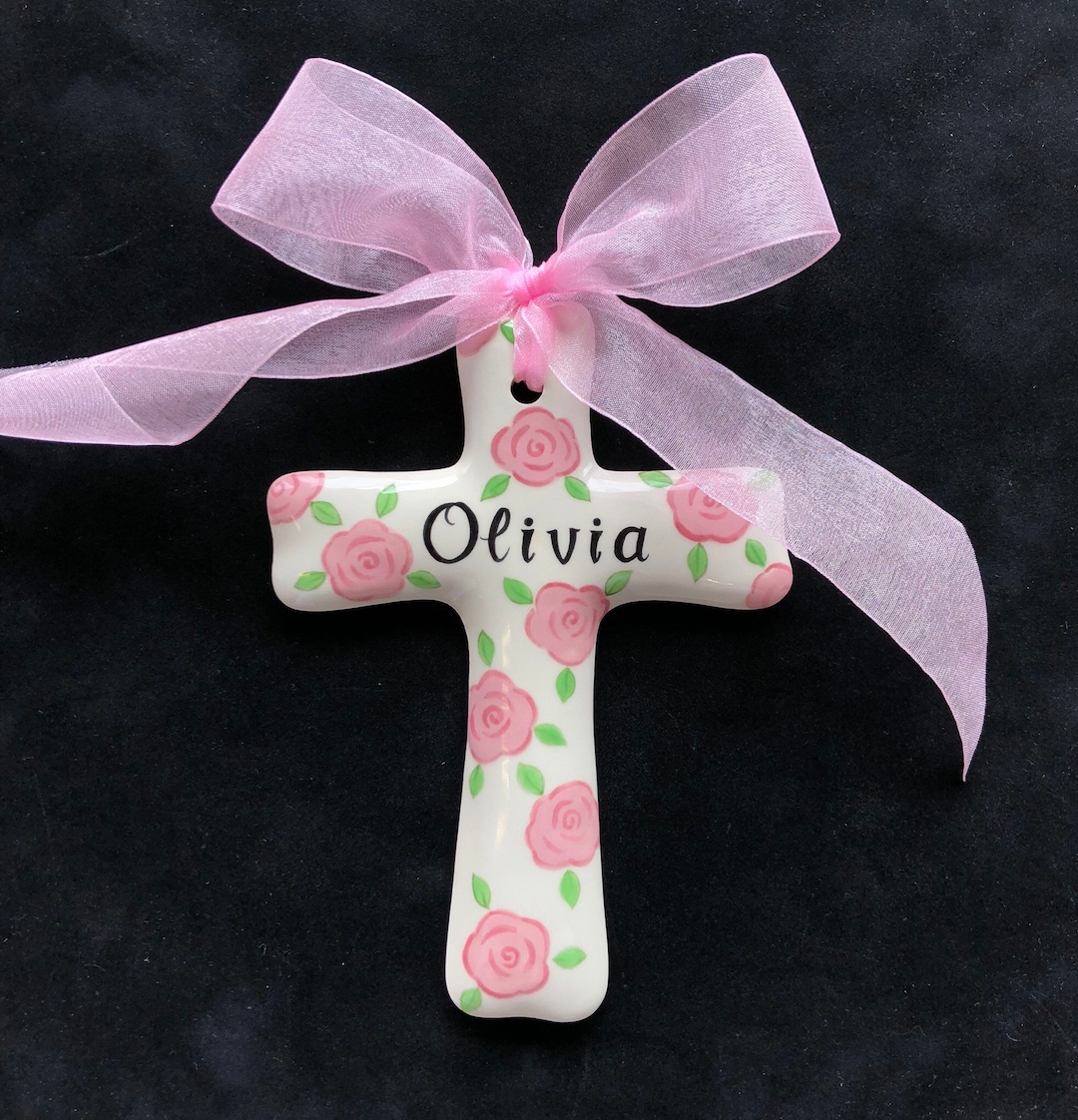 Personalized Pink Roses Children's Cross - Easter, Baptism, Christening ...