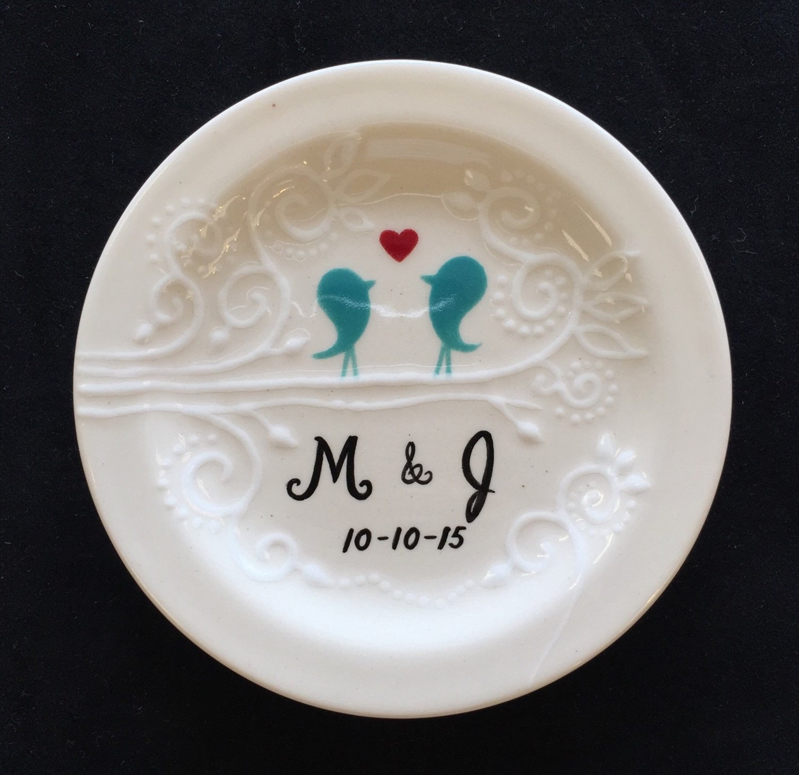Engagement, Wedding Gift - Personalized Hand Painted Ceramic Ring Dish ...