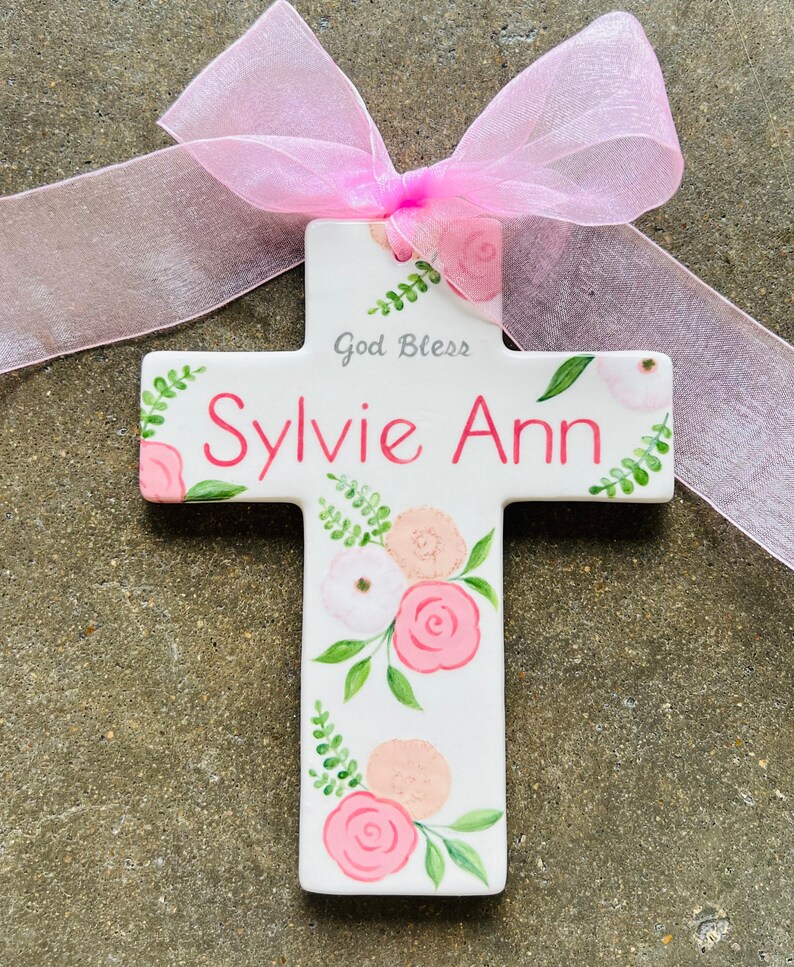 Hand Painted Personalized Ceramic Cross, Baptism Gift - Etsy