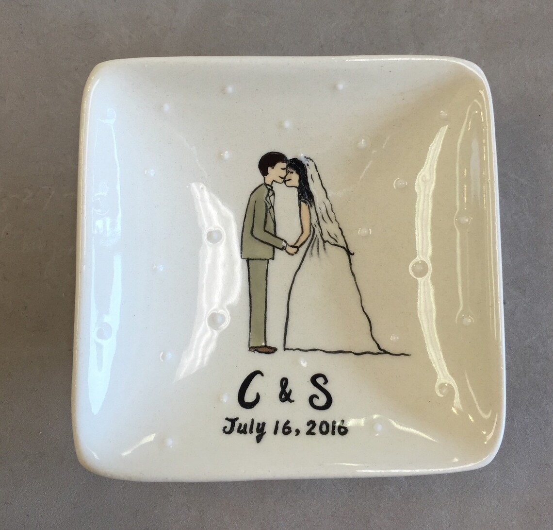 Wedding Gift - Personalized Hand Painted Ceramic Ring Dish, Ring Holder ...