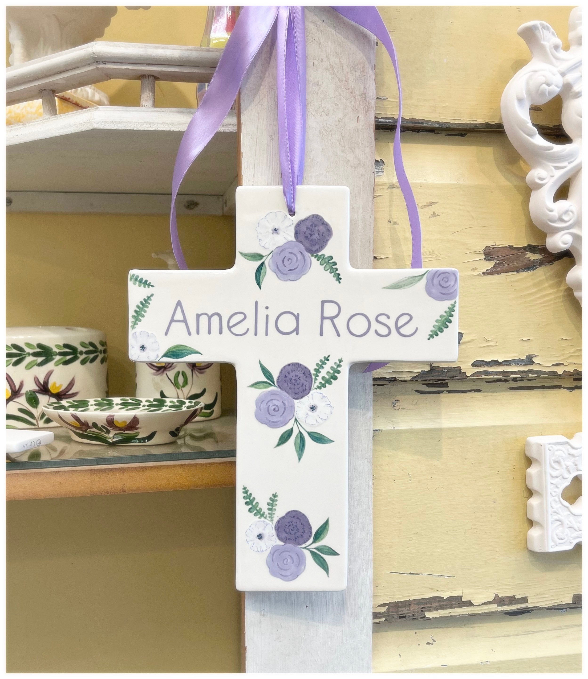 Hand Painted Personalized Ceramic Cross, Baptism Gift - Etsy