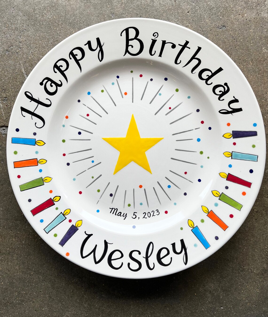 Personalized Hand Painted Birthday Plate, Shooting Star Design - Etsy