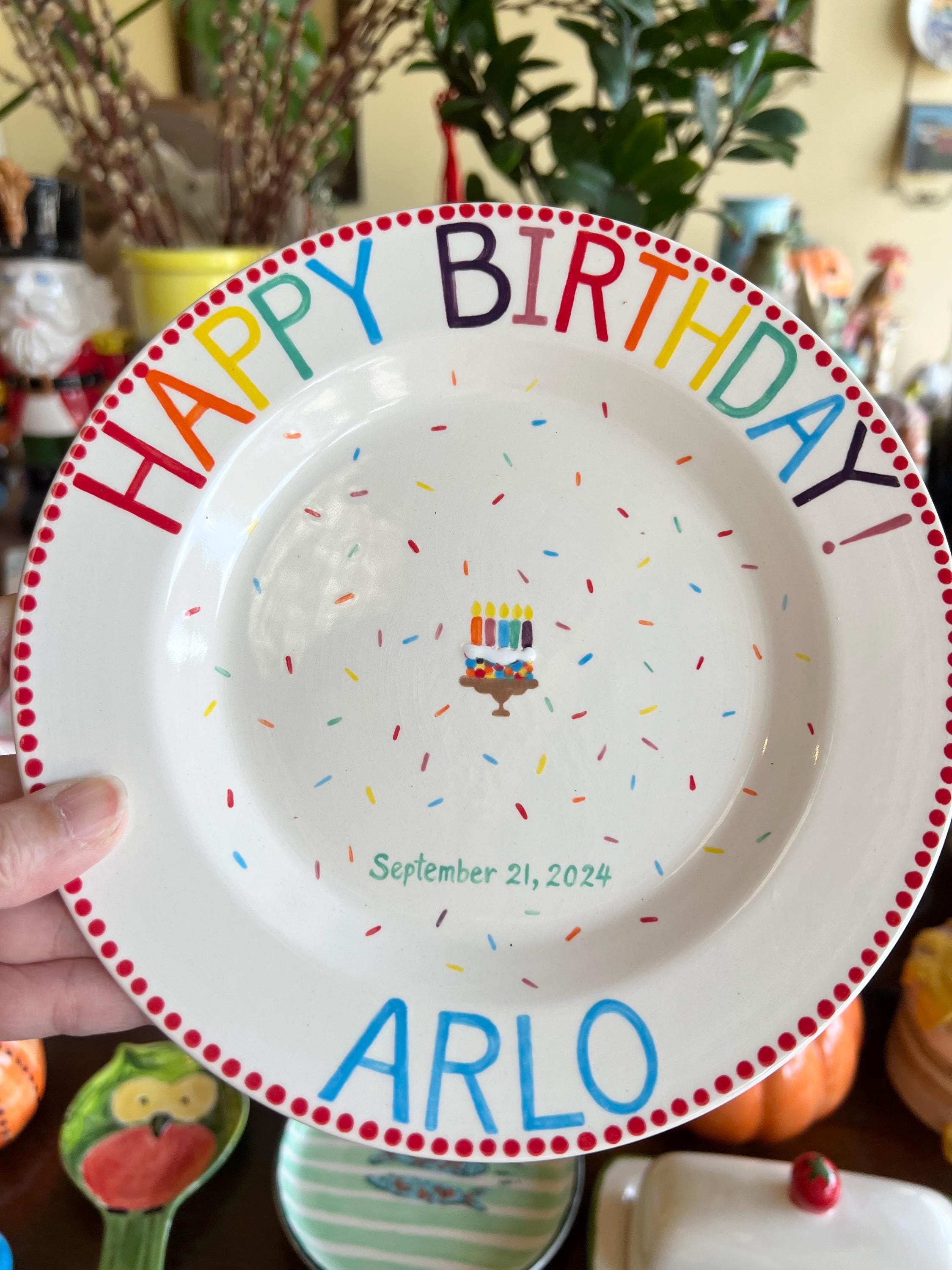 Birthday Cake Plate, Colorful Cake Birthday Plate, Personalized ...