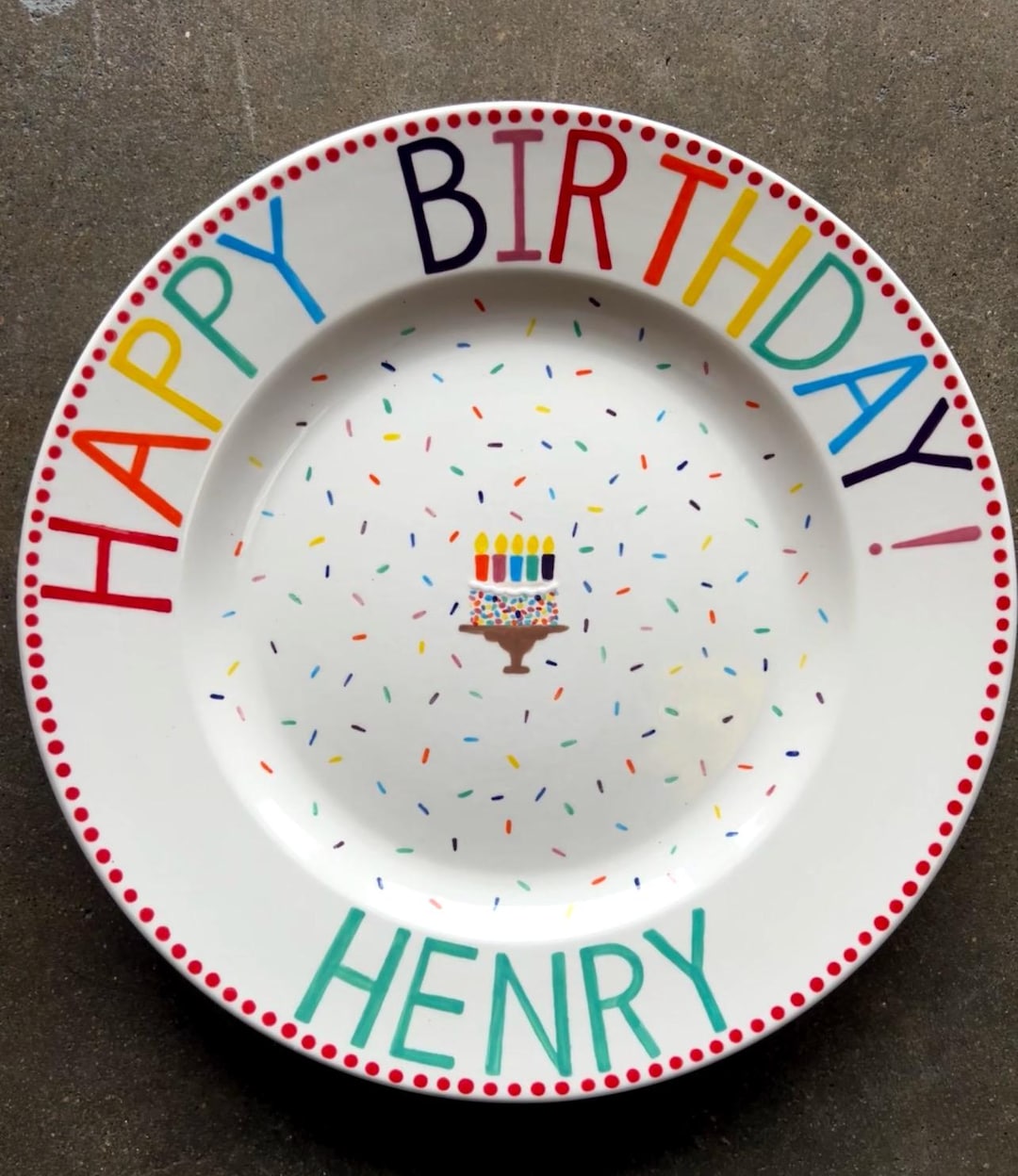 Birthday Cake Plate, Colorful Cake Birthday Plate, Personalized ...
