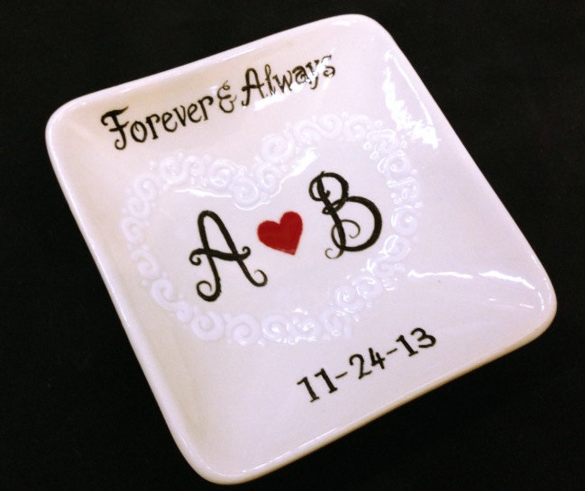Engagement, Wedding Gift - Personalized Hand Painted Ceramic Ring Dish ...