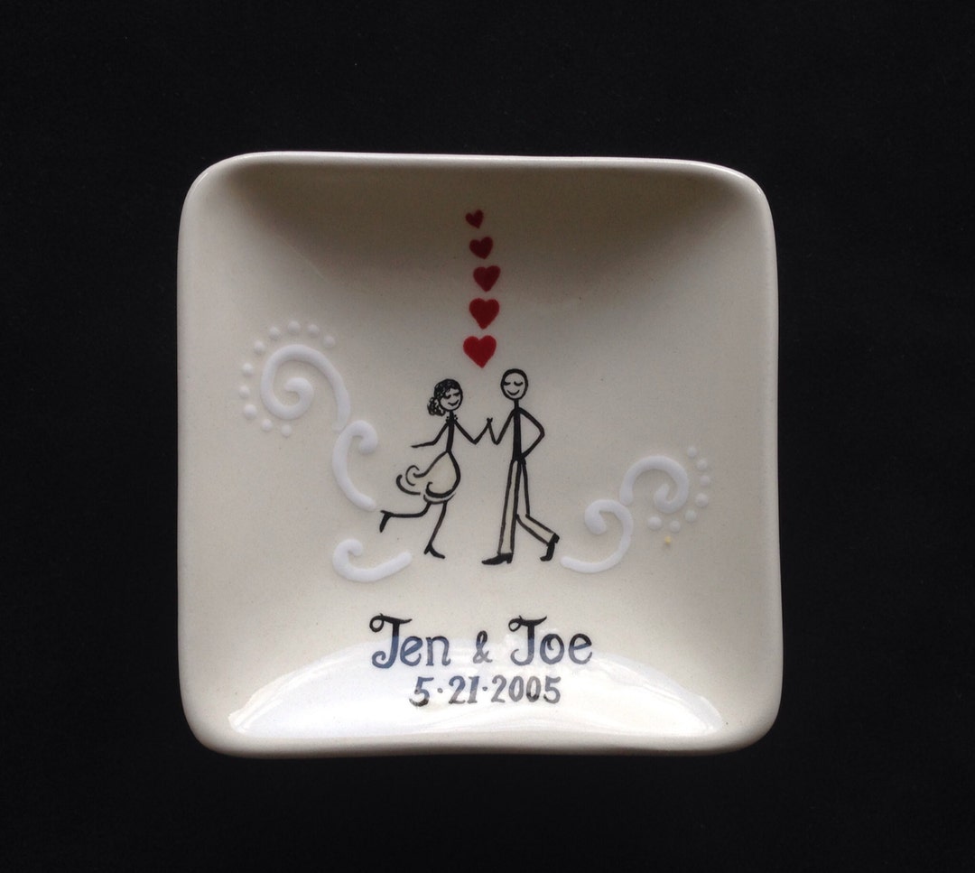 Engagement, Wedding Gift - Personalized Hand Painted Ceramic Ring Dish ...