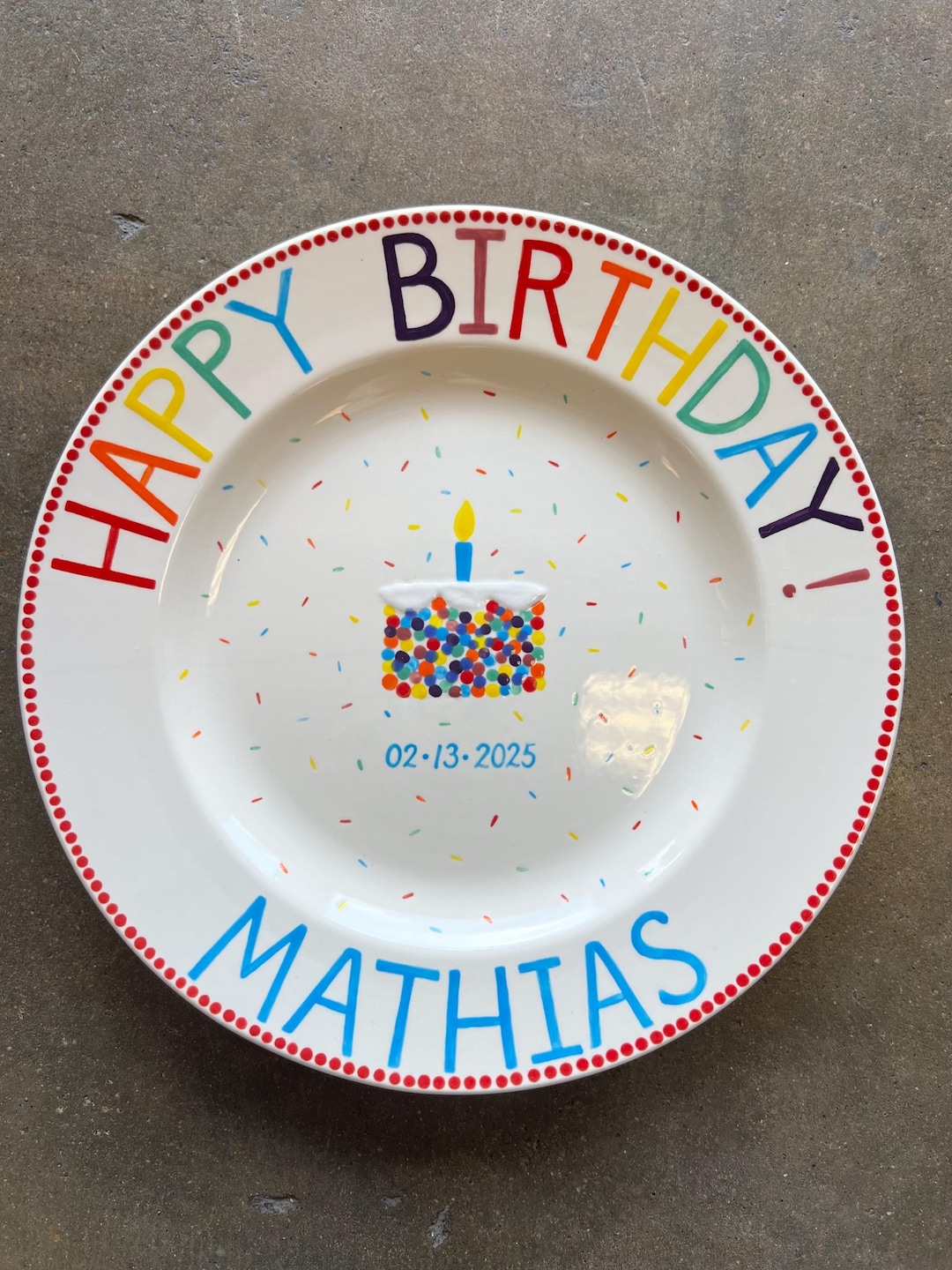 Birthday Cake Plate, Colorful Cake Birthday Plate, Personalized ...