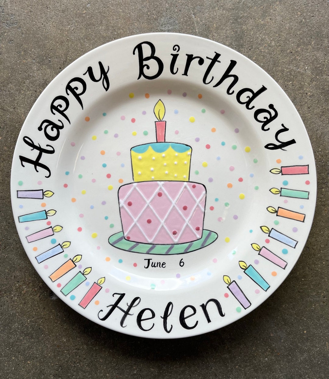 Birthday Plate, Custom Name Personalized Hand Painted Ceramic Birthday ...
