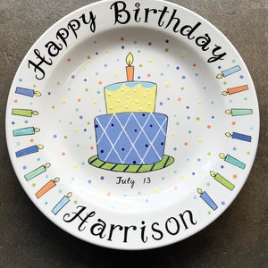 Birthday Plate, Custom Name Personalized Hand Painted Ceramic Birthday ...