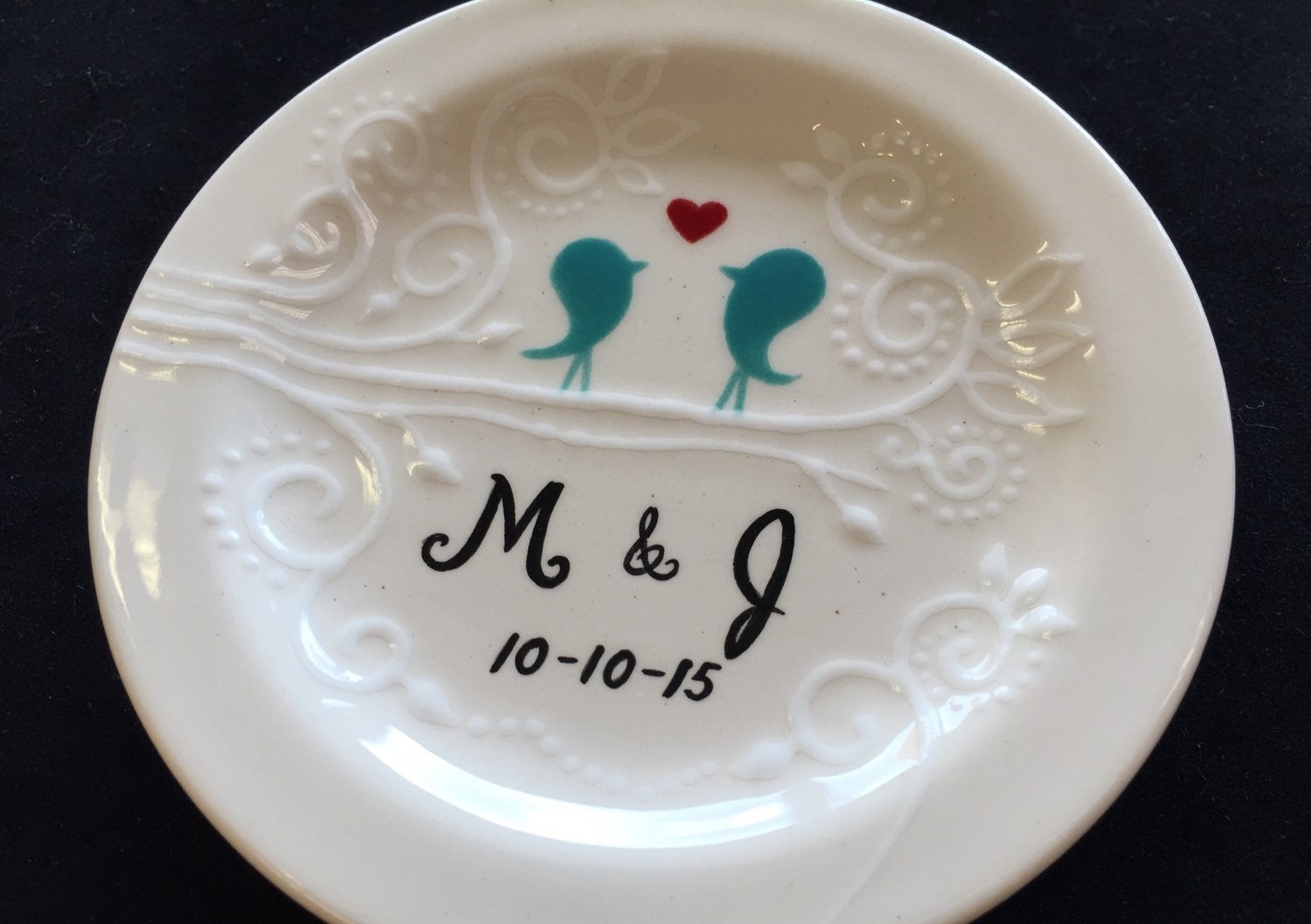 Engagement, Wedding Gift - Personalized Hand Painted Ceramic Ring Dish ...