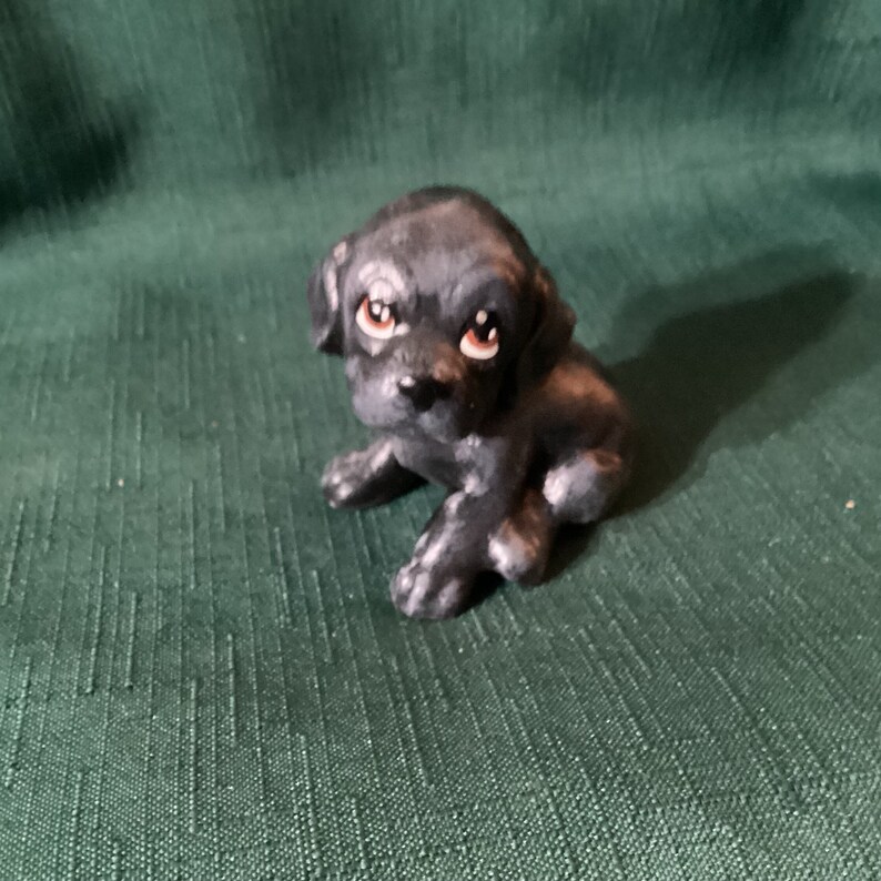 Sitting Black Lab Ceramic Puppy Figurine Hand Painted With Acrylics. - Etsy