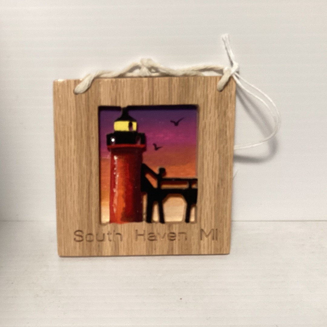 Hand Painted Maple Wood South Haven Ornament 3 1/2” With Evening Sky ...