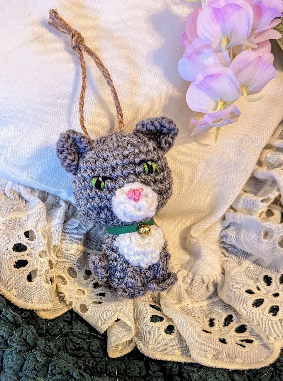 Amigurumi Crocheted Cat Ornament, Grey and White Kitty - Etsy