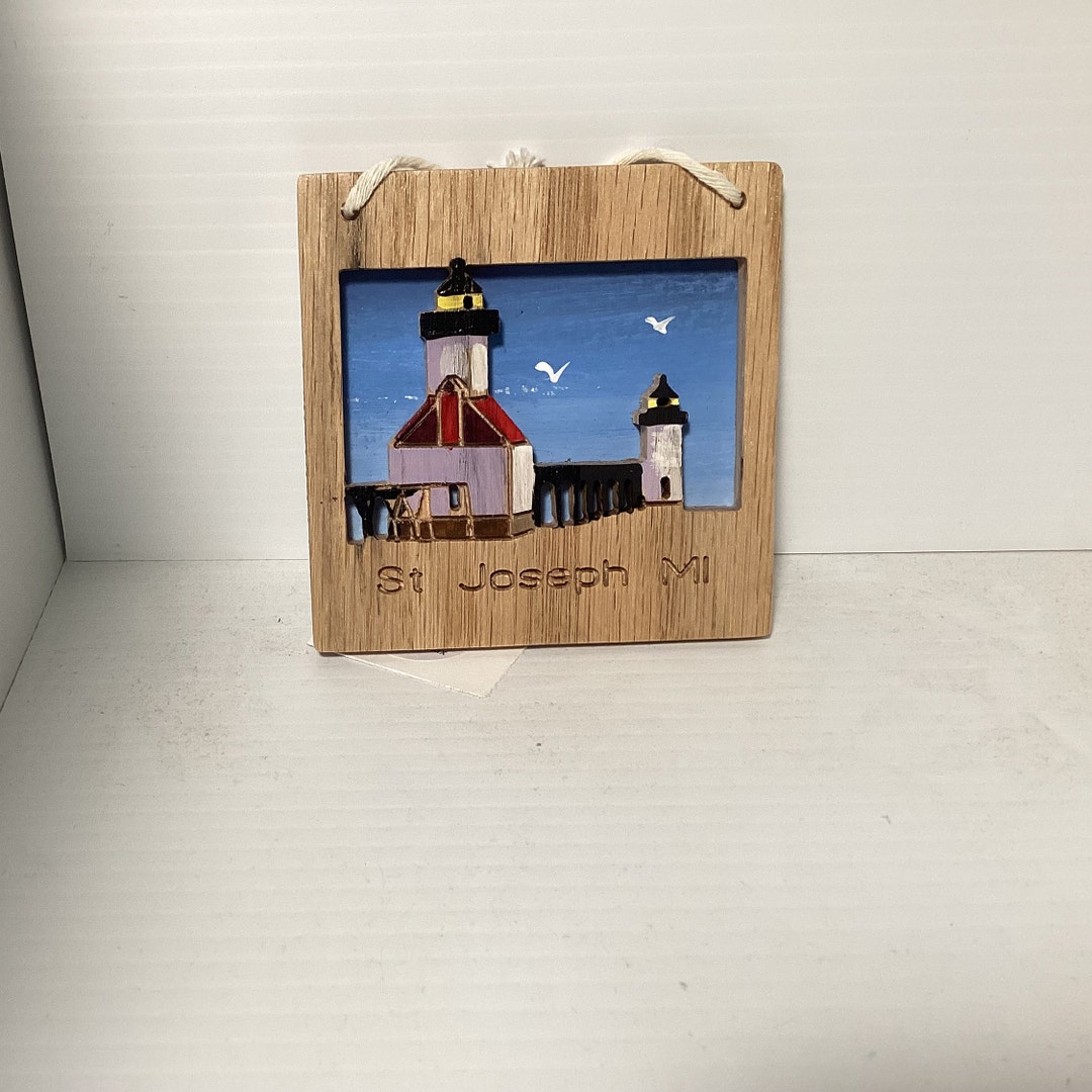 Red Oak St Joseph Lighthouse Hand Painted Ornament. 3 1/2”x 3 1/2” With ...